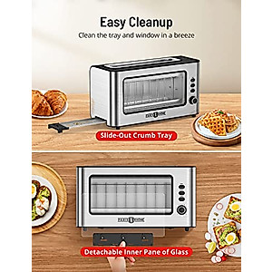 Toaster, Paris Rhône Toaster 2 Slice Extra Wide Long Slot Retro Toaster with Easy View Window, 6 Browning Levels, Easy to Clean, Auto Shutoff, Stainless Steel Silver Toaster for Bagels, Waffles (Silver)