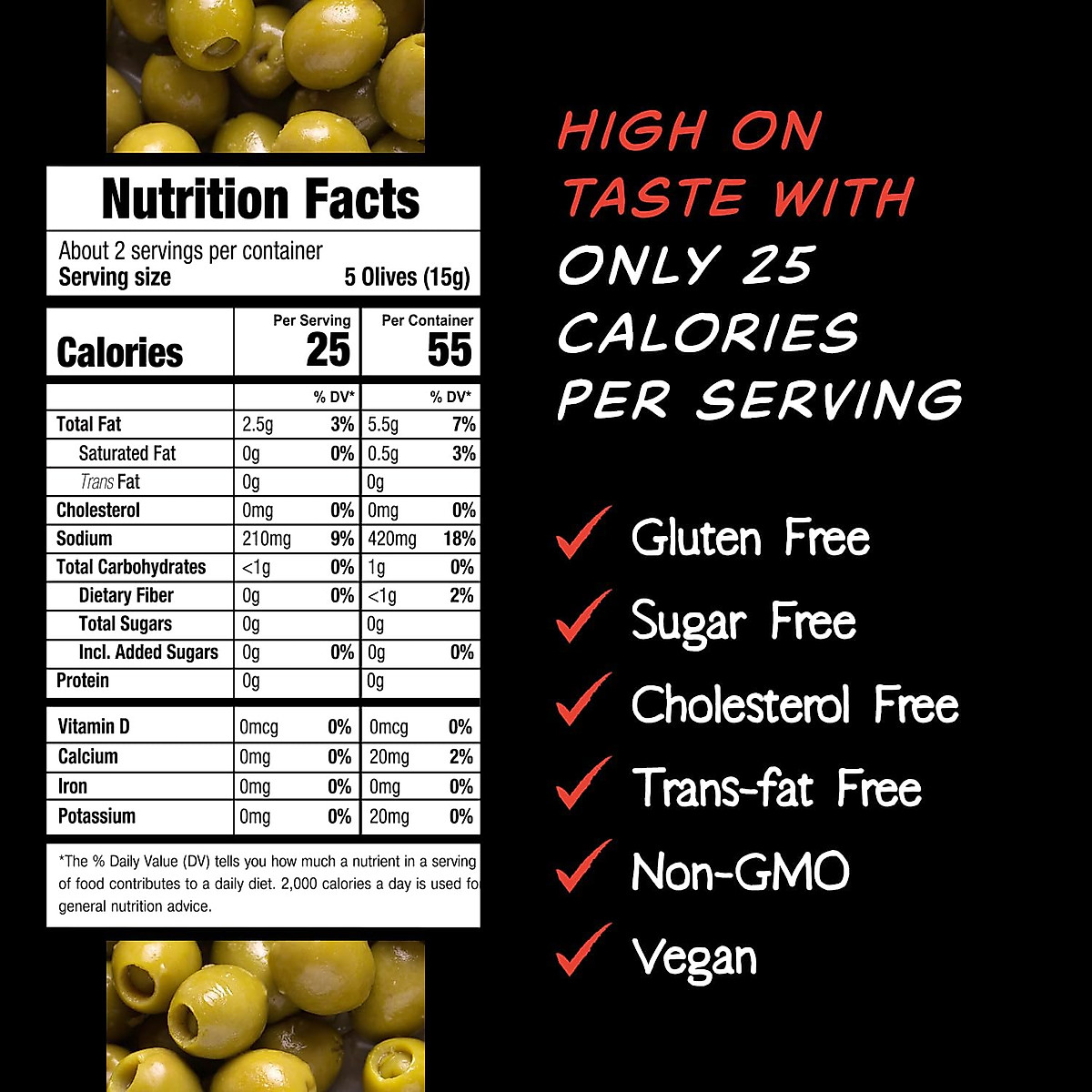 Mario Camacho Foods Pitted Snack Olives - Green Olives with a Hint of Pepper - 1.05 oz Pouches (Pack of 12)