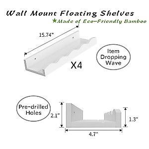 Floating Shelves for Wall Décor Set of 4 Nursery Book Shelves Bathroom Shelves Over Toilet Wall Shelf for Books, Plants, Toys, Photo Frames, Picture Ledge-White