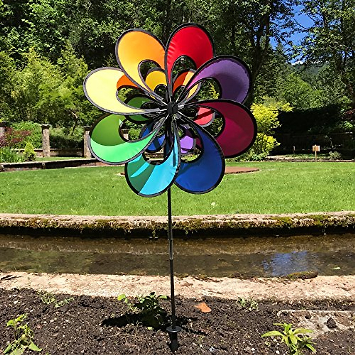 In the Breeze Spectrum Double Windee Wheelz - Ground Stake Included - Colorful Flower Spinner for Your Yard and Garden,2723