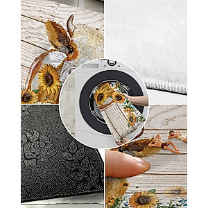 Fluffy Bath Rug Cow Sunflower Farm Flowers Animals Plank,Non Slip Shag Carpet Soft Floor Door Mat Pastoral Country Farmhouse,Absorbent Entrance Rugs for Kitchen Bathroom Living Room 24x35in