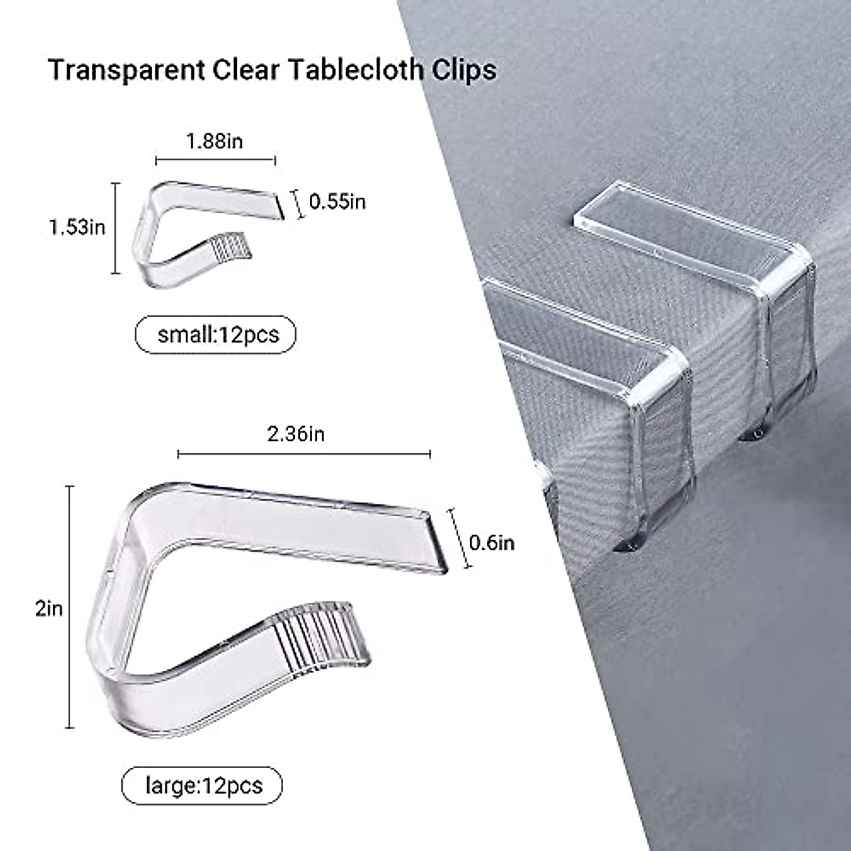 Plastic Tablecloth Clips, Transparent Clear Table Cloth Clips 24 Pcs Transparent Table Cloth Holder Clear Table Clips Tablecloth Cover Clamp for Picnic Weddings Home Camping Restaurant Outdoor