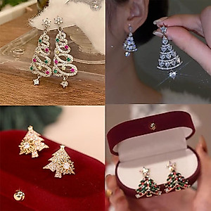 Shiny Christmas Tree Earrings,Colorful Diamond Crystal Zircon Christmas Tree Tassel Earrings,2024 New Sparkling Full Rhinestone Christmas Tree Dangle Earrings,Christmas Gift for Women Girls (A)
