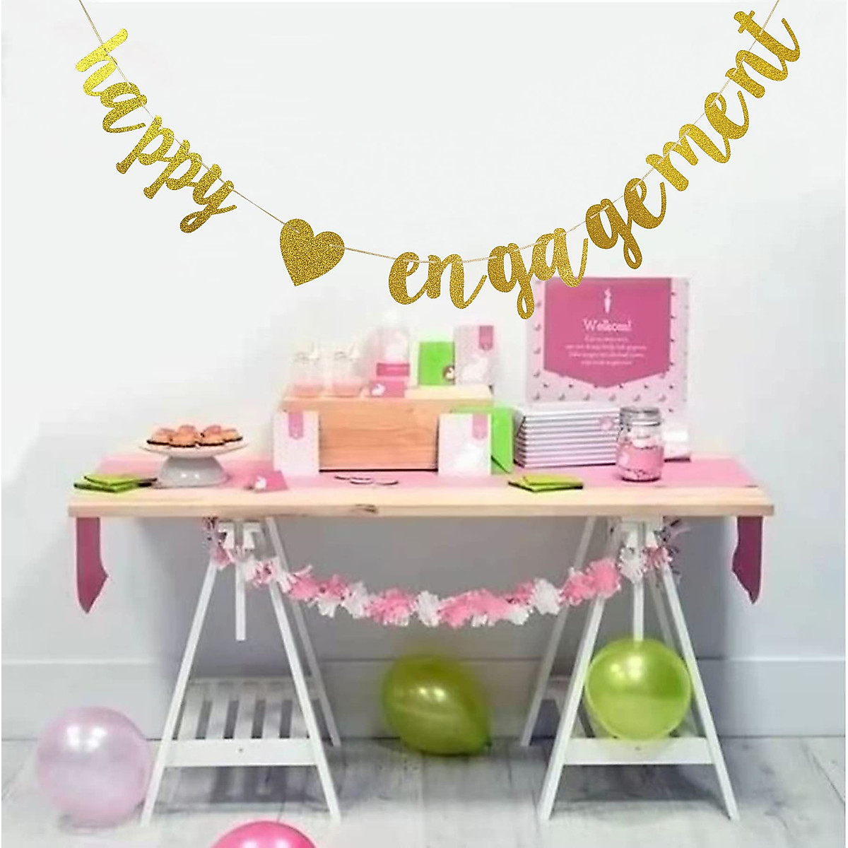 YaFeiDa Happy Engagement Banner Future Mr & Mrs Banner for Engagement Bridal Shower Bride and Groom Party Decorations Pre-Strung Sign (Gold) (SKA-NB024)