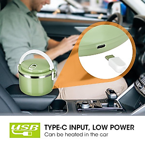 AIEVE Electric Lunch Box, USB Powered Portable Food Warmer for Car Truck with Bag Spoon and Fork, 12V/24V/110V, 35-Ounce