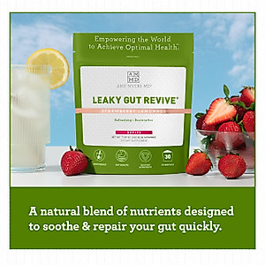 Amy Myers MD Leaky Gut Revive Powder for Gut Repair -L Glutamine, Slippery Elm -Supports Constipation, Diarrhea, Bloating, Heartburn, SIBO -Licorice & Marshmallow Root -Strawberry Lemonade- 7.09 Oz