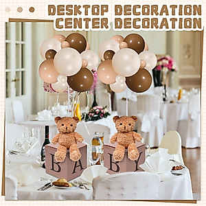 Lenwen 3 Sets Jungle Animal Decoration for Baby Shower, Baby Letter Boxes Baby Shower Table Centerpiece Stuffed Animals Balloon with Stand Animal Plush Baby Boxes for Party(Bear, Brown)