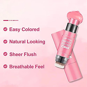 Erinde Cream Blush Stick with Brush, Cream Blush for Cheeks, Lightweight Light Pink Blush Stick, Waterproof, Long-lasting, 3 In 1 Cheek Blush & Lip Tint & Eyeshadow Makeup Stick, 01# Milk Tea Pink