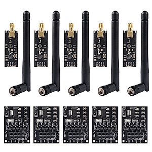 UMLIFE 5pcs NRF24L01+PA+LNA RF Transceiver Module with SMA Antenna 2.4 GHz 1100m + 5pcs NRF24L01 Wireless Module with Breakout Adapter On-Board 3.3V Regulator for Arduino