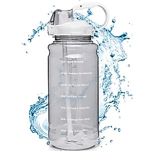 El Maigo Motivational Half Gallon Water Bottle with Straw & Time Marker - Leakproof Flip Top 64 OZ Water Bottle - Reusable BPA Free Tritan Large 2 Liter Water Jug for Fitness Gym and Outdoor Sports