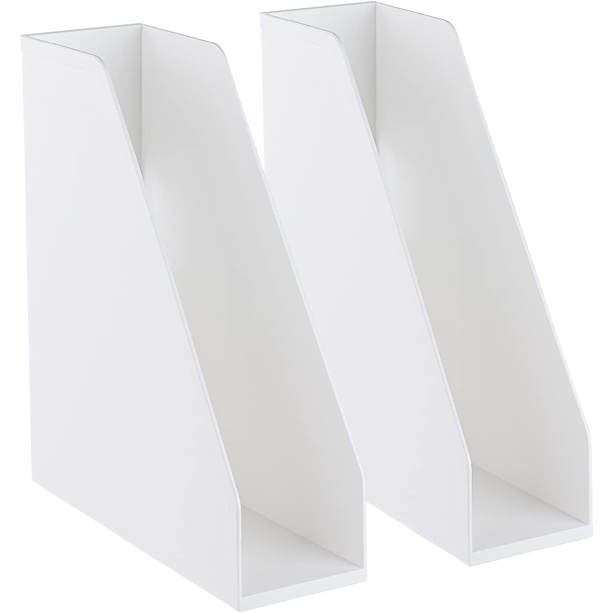 carrotez Open Front Magazine File Holder, Plastic Magazine Rack, Vertical File Organizers for Desk, Office Organization Essentials, 10.8" x 3.7" x 12.6" - 2 Pack, White