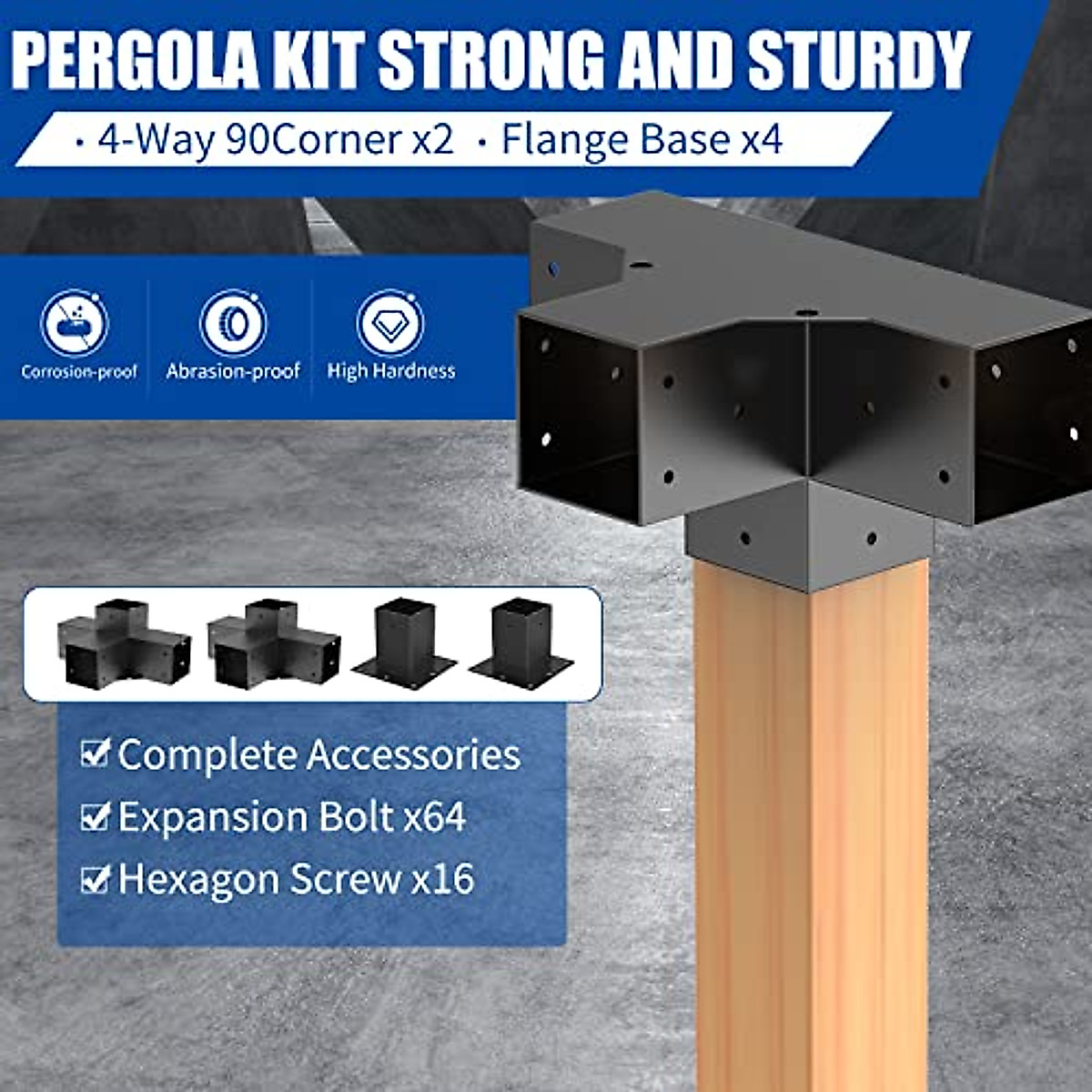 Pergola Kit Elevated Wood Stand Kit with Steel Brackets Modular Sizing Pergola Brackets Boot, for Hunting Blind, Deer Stand Bracket 6 x 6 inches (Actual: 5.5x5.5 Inch) 2PACK with Screws