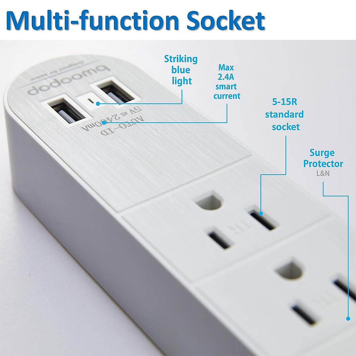 Outlet Extender, Surge Protector Power Strip with USB,Fast Charge,2.4A max,110V or 220V,3 Outlet Splitter,for Cruise Ship,Bedroom,student dormitory,suitable for iphone,iPAD,Personal Electronics etc...