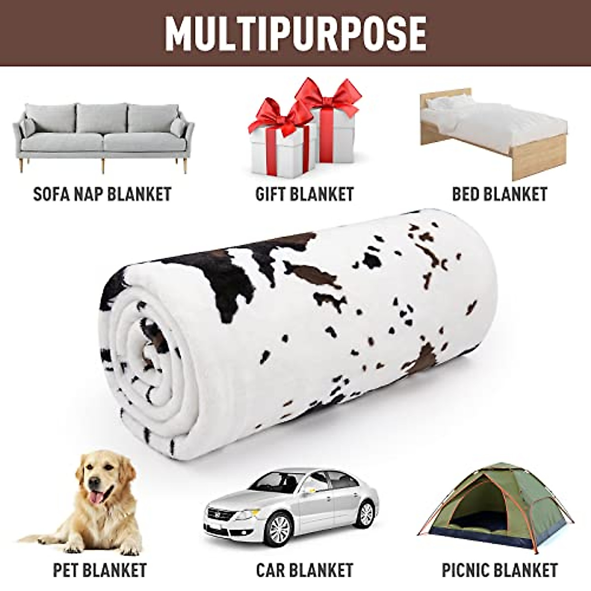 Jekeno Cow Print Blanket Double Sided Print Warm Soft Throw Blanket for Bedroom Decor Sofa Chair Bed Office Women Gift 50"x60"