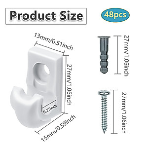 48 Pack White Down Wall Clip Closet Shelves Clips Wire Shelf Loop Clips Plastic Heavy Duty Wire Shelf Brackets Included Clips Screws and Expansion Tubes for Wire Closet Shelving