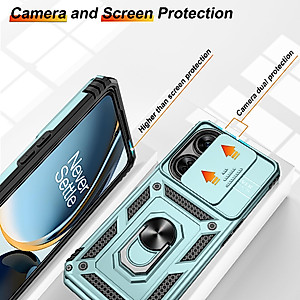 Fit for OnePlus Nord N30 5G Case with Slide Camera Cover & Screen Protector (2 Pack), Build in 360° Rotating Ring Kickstand [Military Grade] Protective Case for Nord N30 5g Case, Green