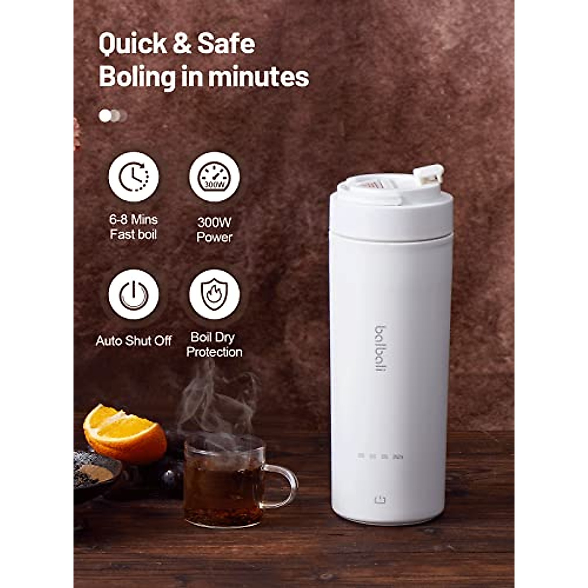 balbali Mini Electric Tea Kettle Temperature Control Stainless Steel - Portable Kettle for Travel Kettle Electric Small, Electric Thermos for Boiling Water - Hot Water Boiler/Maker/Heater - 0.4L Portable Electric Kettle