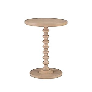 Powell Natural Tarkin Round Wood Turned Spindle Pedestal Side Accent Table