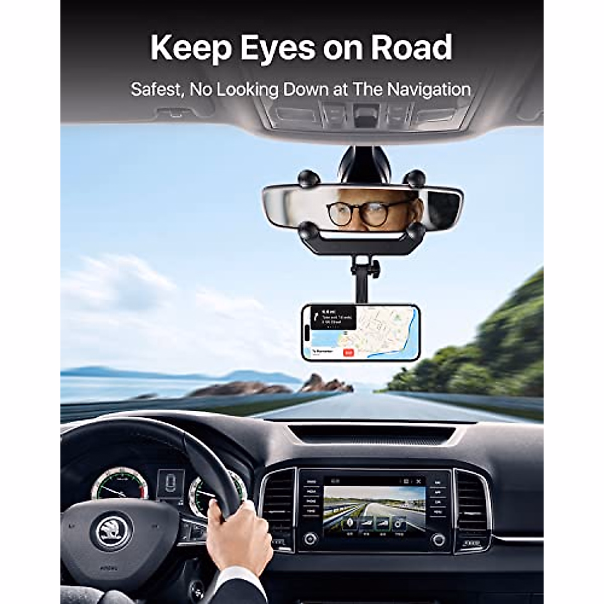 andobil Magnetic Rearview Mirror Phone Holder for Car [Strongest Magnet, Big Rear Mirrors Friendly] 360°Rotatable Magnetic Car Phone Mount, Compatible with iPhone 14 Pro Max, 14 Pro, Plus, 14, 13, 12