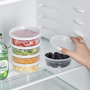 FULING [48pack 8oz Plastic Containers with Lids Deli Disposable Food Storage Takeout Containers Airtight BPA-Free Leakproof Round Bowls for Soup Salad Restaurant Supplies with Clear Lids