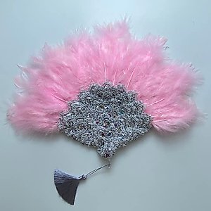 Msbfea Big Size Design African Orange Feather Fan Ladies Wedding Feather Fan for Bride Double Side Feather Nigerian Flower - 35cmx45cm Color 927