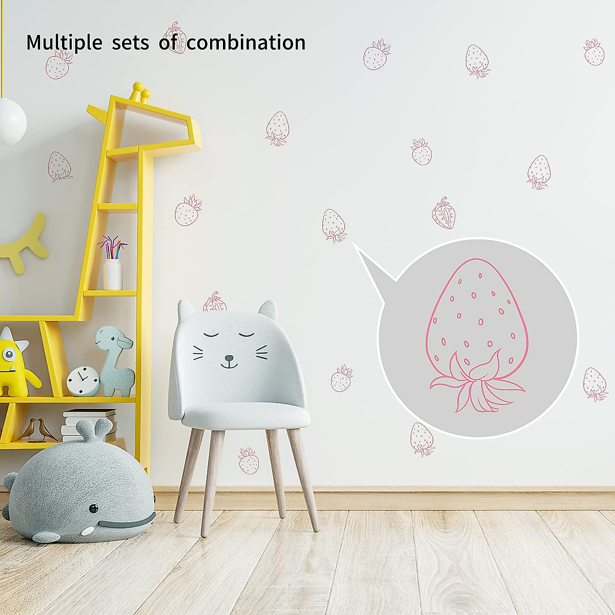 funlife 48 PCS DIY Self Adhesive Strawberry Wall Decals, Peel and Stick Nursery Kids Fruit Wall Stickers, Background Living Room Classroom Party Decoration, Girls Bedroom Wall Decor