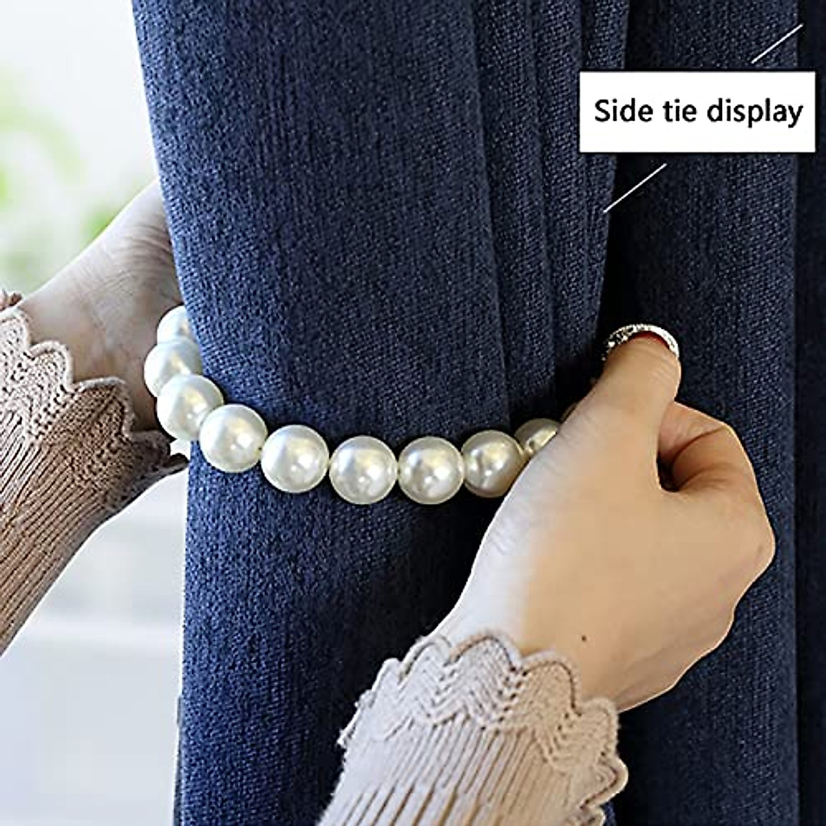 BAMFY Pearl Magnetic Curtain Tiebacks Handmade Weave Curtain Tie Backs Curtain Holders for Drapes Modern Window Draperies Decorative (Color : Brown)