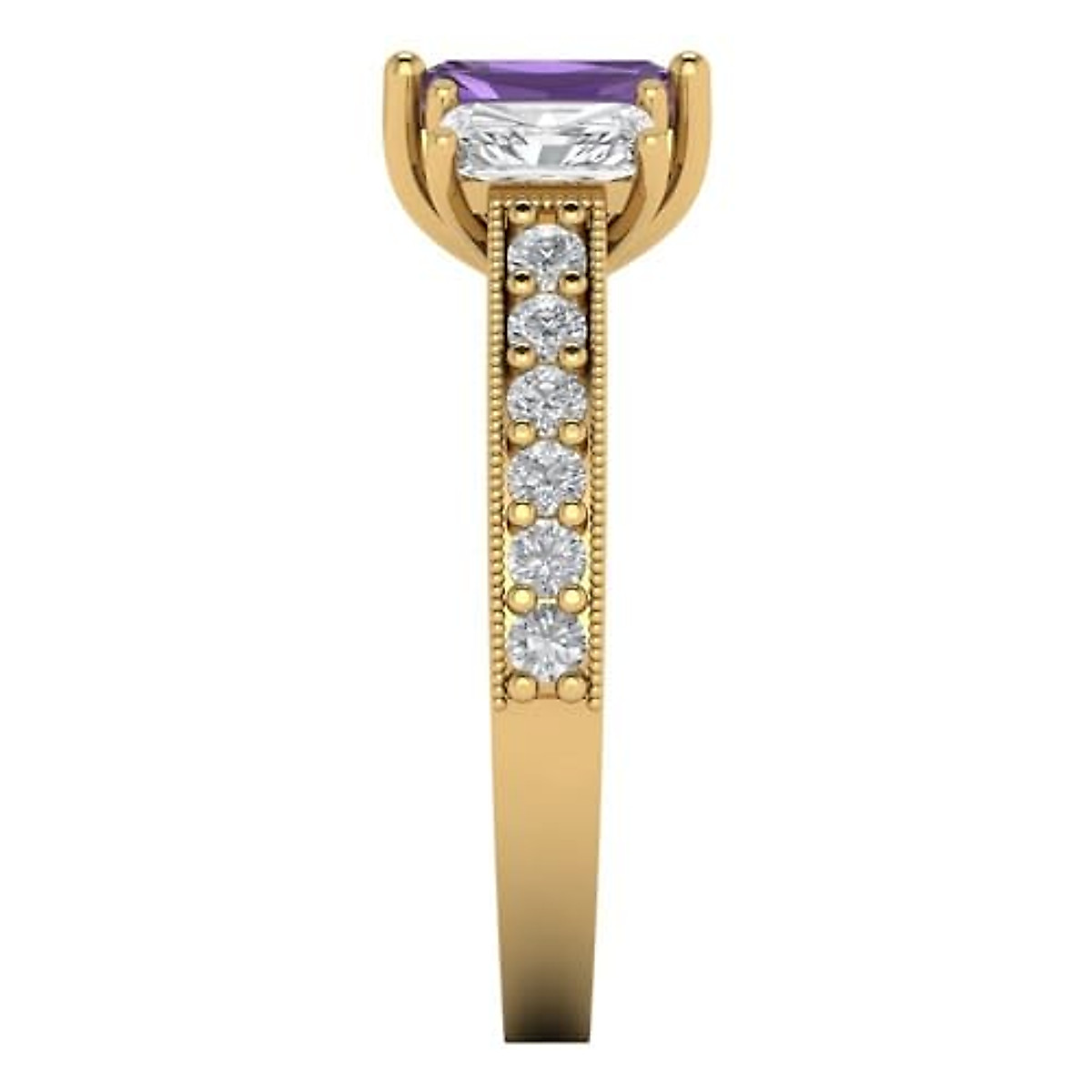 Clara Pucci 1.82 ct Emerald Cut Solitaire 3 stone Accent Created Alexandrite Engagement Anniversary Bridal Ring 18K Yellow Gold 6.75