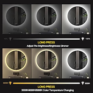 DELURA Round Led Bathroom Makeup Mirror, Wall-Mounted Vanity Mirror, 6000K/4000K/3000K Circle Makeup Mirrors (50-80cm) (Size : 50cm)