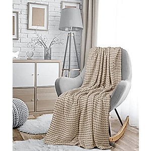 Utopia Bedding Cotton Waffle Blanket 300 GSM (Khaki - 90x108 Inches) Soft Lightweight Breathable Bed Blanket King Size Layering Any Bed for All Season