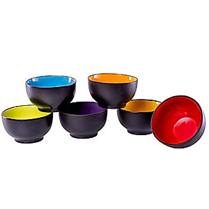 Klikel 6 Pack of Soup Bowls - Dishwasher And Microwave Safe Ceramic Bowl Set - Black With Color Inside - Large 18oz - 5 1/2 Inch Round