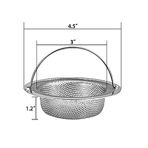 Kitchen Sink Strainer, 2-Pack Sink Strainer Basket with Handle, 4.5" Diameter, Stainless Steel, Rust Free and Dishwasher Safe