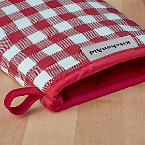 KitchenAid Gingham Cotton Mini Oven Mitt 2-Pack Set, Passion Red, 5.5"x8"