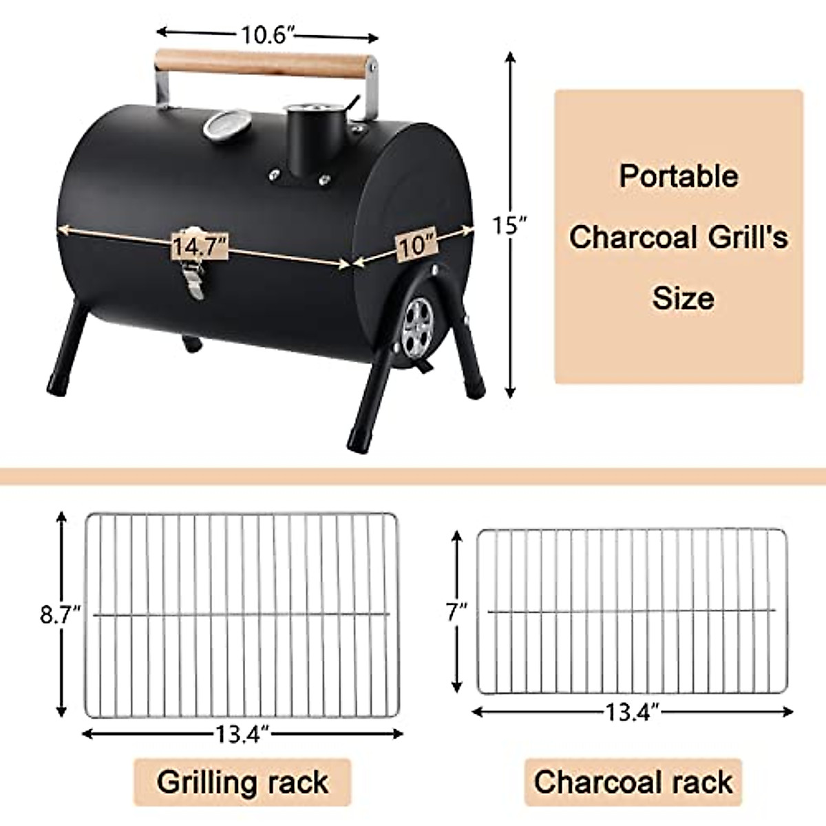 Portable Charcoal Grill, HaSteeL Small Folding Outdoor Grill, Mini Black Barbecue Grill with Thermometer, Compact Tabletop BBQ Grill for Camping Picnic Backyard Patio, 116 Square Inches & Screwdriver