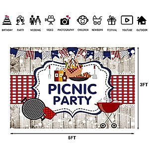 Lofaris Picnic Birthday Party Backdrop Kids BBQ Birthday Brunch Baby Shower Background Summer Bridal Shower Party Decor Cake Table Banner 5x3ft