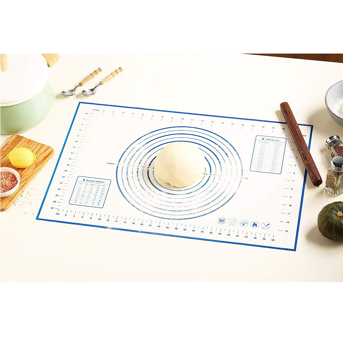 EasyOh Silicone Pastry Mat 100% Non-Slip with Measurement Counter Mat, Dough Rolling Mat, Pie Crust Mat 16 x 24 Inches Blue