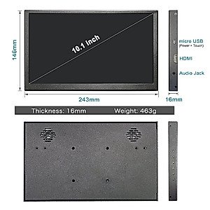 LESOWN 10.1 inch LCD Display LCD Screen, HD 1024x600 IPS Portable Monitor with Dual Speakers for PS4 Series Raspberry Pi PC