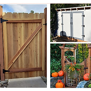 6 Inch T-Strap Heavy Duty Shed Door Hinges，4 PCS Black Wrought Hardware Rustproof Gate Hinge for Wooden Fence,Barn Door Gates,Yard Door