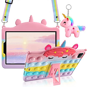 WESADN for iPad Pro 11 Inch Case 2022/2021/2020/2018 4th 3rd 2nd Gen with Kickstand Lanyard Keychain Silicone Fidget Bubble Case for Girls Women Cute Pop Protective Tablet Cover for iPad Pro 11 inch