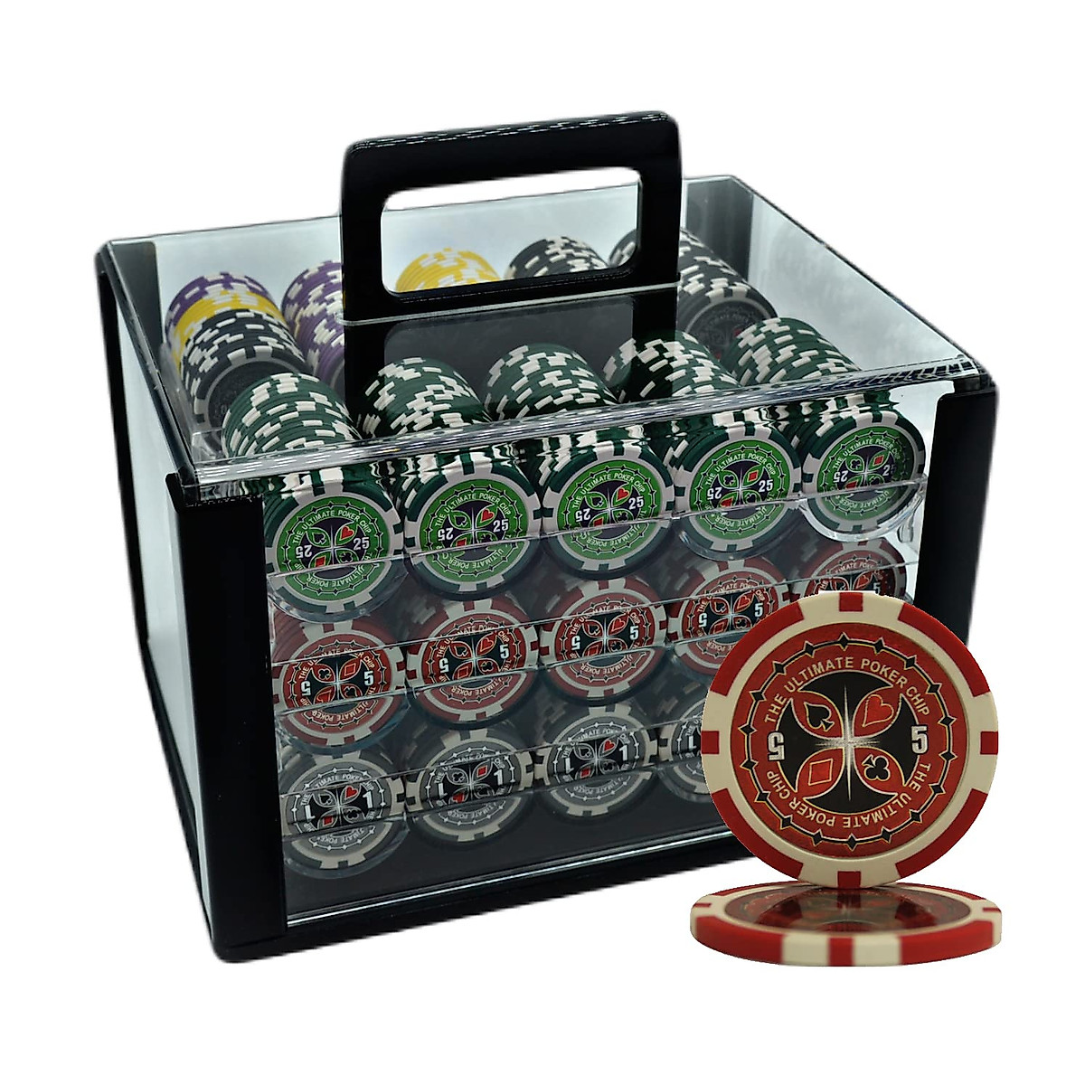 600pcs 13.5G Ultimate Casino Poker Chips Set with Heavy Duty Acrylic Case & Chips Trays