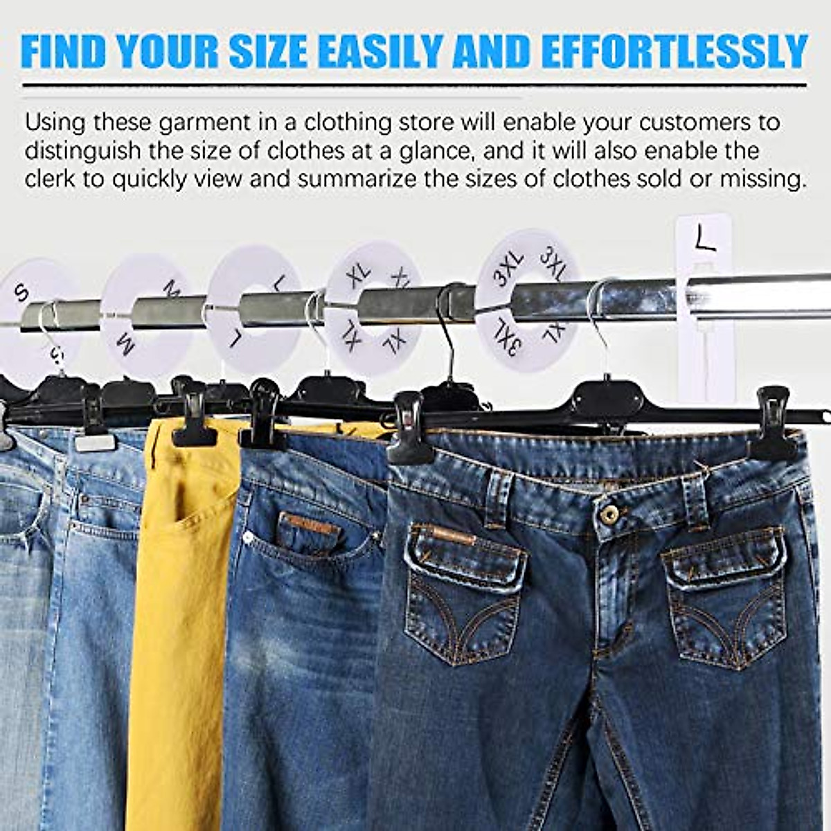 Glarks 46Pcs White Round Clothing Size Closet Rack Dividers Hangers and Rectangular Clothing Rack Size Dividers with 12Pcs White Labels and 5 Marker Pens Used for Home Closet Cloth Store