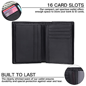 GOIACII Wallets for Men Large Capacity Genuine Leather RFID Mens Bifold Wallet with 16 Card Slots