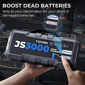 Car Battery Jump Starter, TOPDON JS3000 12V 3000A Battery Booster Jump Starter Pack for Up to 9L Gas/ 7L Diesel Engines, Portable Car Battery Charger with Handle Jumper Cable and EVA Protection Case