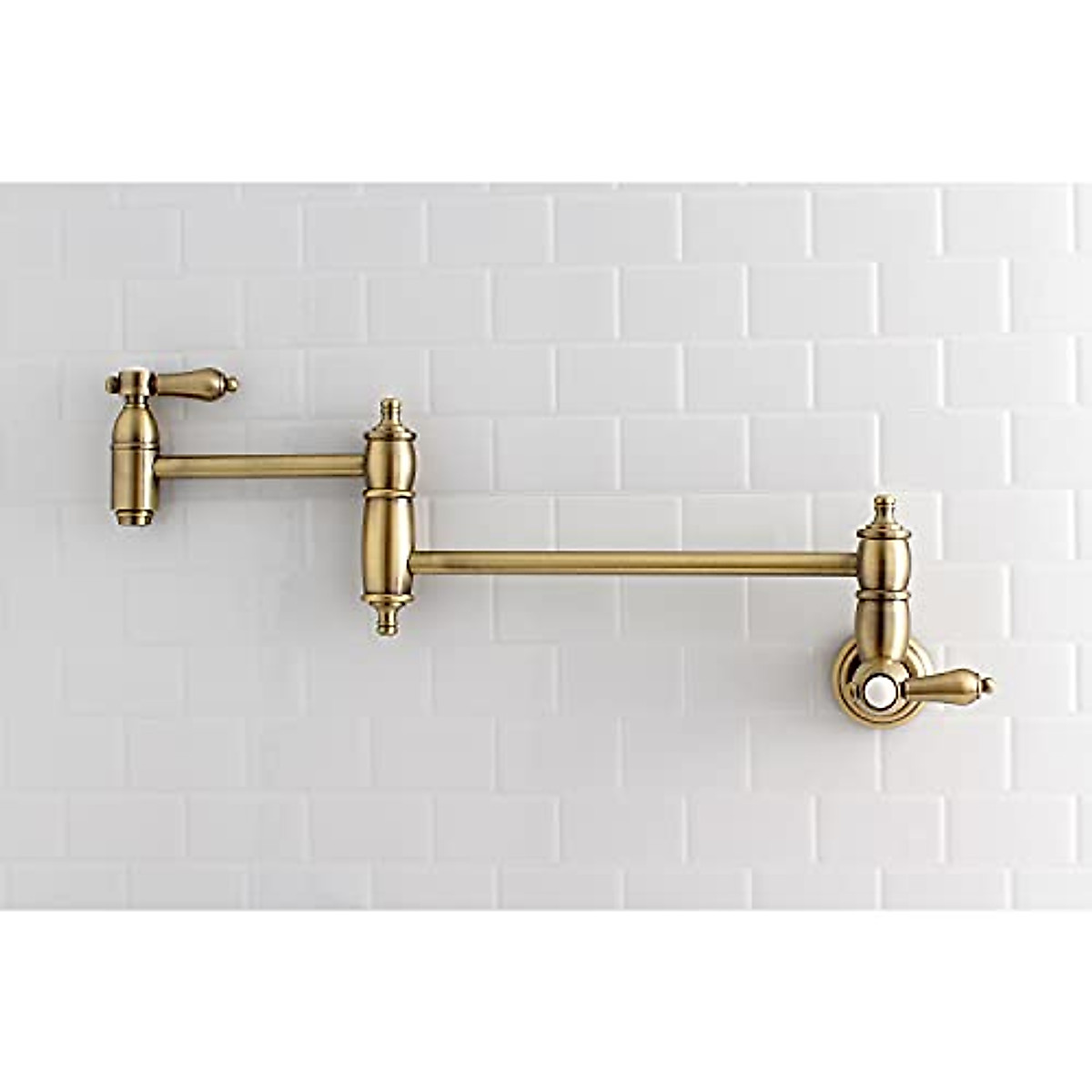 Kingston Brass KS3103BAL Wall Mount Pot Filler Kitchen Faucet, Antique Brass