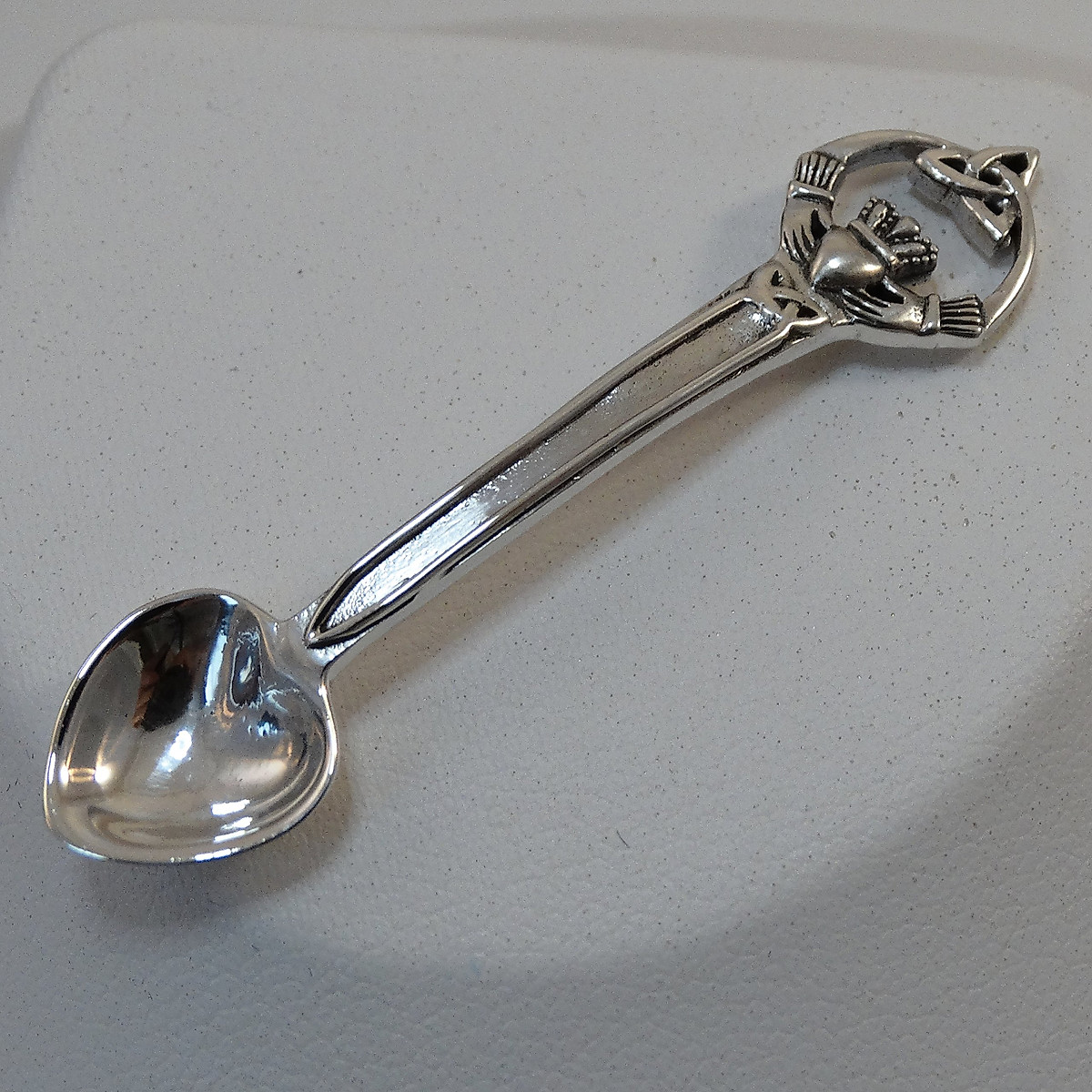 Sterling Silver Irish Claddagh Salt Spoon or Mustard Spoon, Celtic Trinity Knot