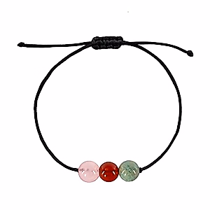 BOHO GARDEN Zodiac Bead Bracelets(Taurus) - 3 Polished Birthstone Crystal Beaded Bracelets - Made of Real & Natural Gemstones, Adjustable 3-9.7” Black Rope - Jewelry for Men, Women, Teens (13+) - 8mm Beads