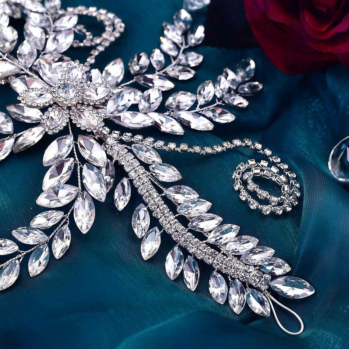 MOPMAP Bridal Headpiece for Wedding, Rhinestone Wedding Headband, Crystal Wedding Hair Accessories for Brides and Girls (Silver)