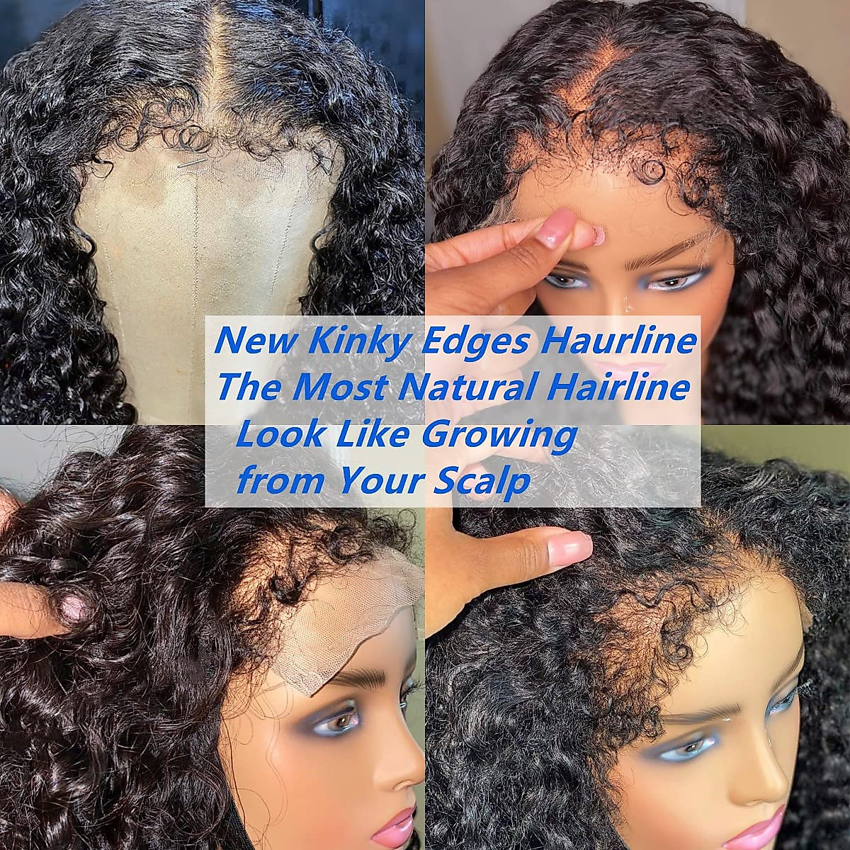 Kun Gang 180% Density Kinky 4C Curly Edges Wig Hairline 13X4 Lace Front Wigs HD Transparent Lace Frontal Wigs Human Hair with Curly Baby Glueless Frontal Wig Natural Pre Plucked (16inch, black)