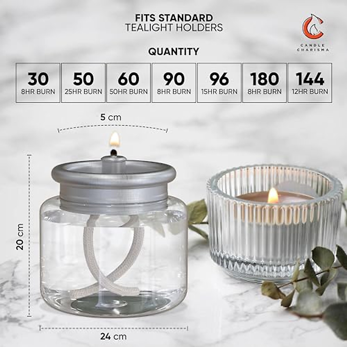 Candle Charisma Disposable Liquid Candles - Oil Tea Lights with Extended 8 Hour Burn Time - Dripless Liquid Candle, Smokeless Clean Burning Fuel, 180 PCS