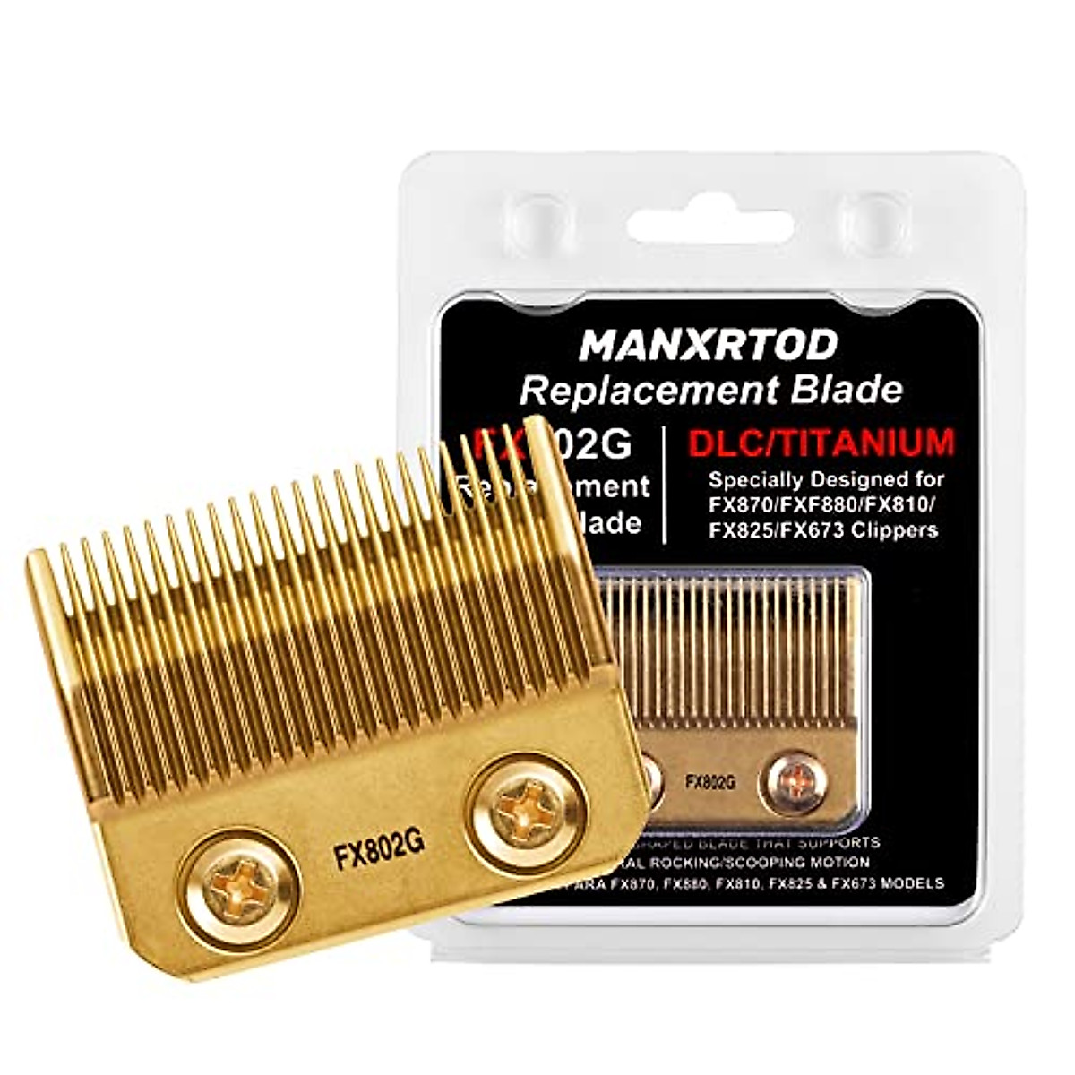 FX802G Replacement Blades Compatible with BaBylissPRO FX870/FXF880/FX810/FX825/FX673N Clippers, DLC Replacement Taper Blades for BaByliss Clipper Blades, Gold